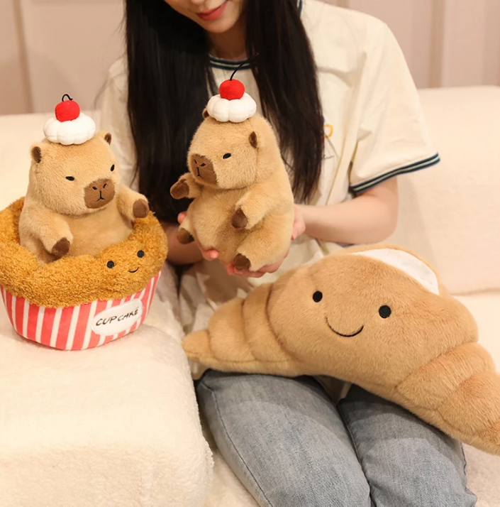 Cute Capybara With Waffle/Bread/Cake/Croissant Plush Toys -6 Styles ...
